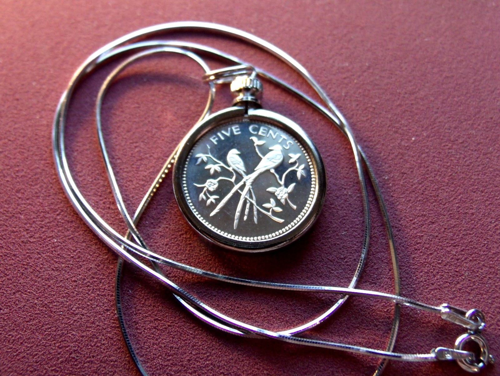 Belize 925 Silver Flycatcher Bird Coin Pendant on a 20" 925 Italian ...