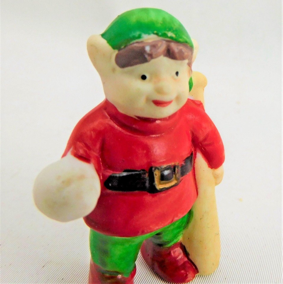 Baseball Elf with Bat And Ball Christmas Village Figure Porcelain 1-7/8 ...
