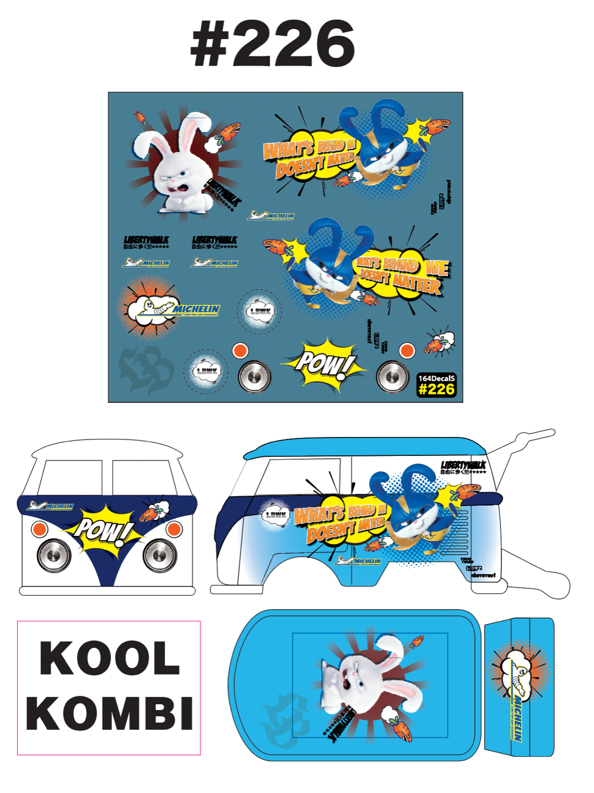 KOOL KOMBI Waterslide Decal White Toner Custom 1/64 Hot Hw All Cars ...
