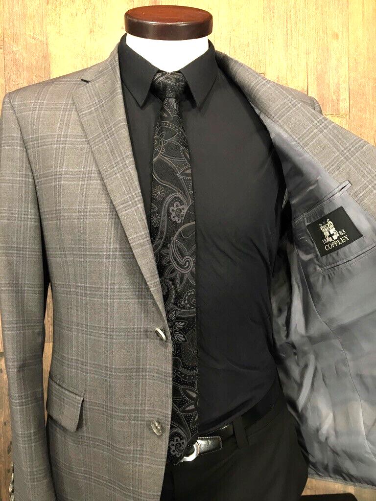 Coppley 1883 Blazer Jacket Super 110 Wool 42R Sport Coat Gray Plaid ...