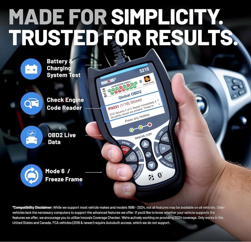 INNOVA 5210 OBD2 Scanner & Code Reader Battery Tester Bluetooth ...