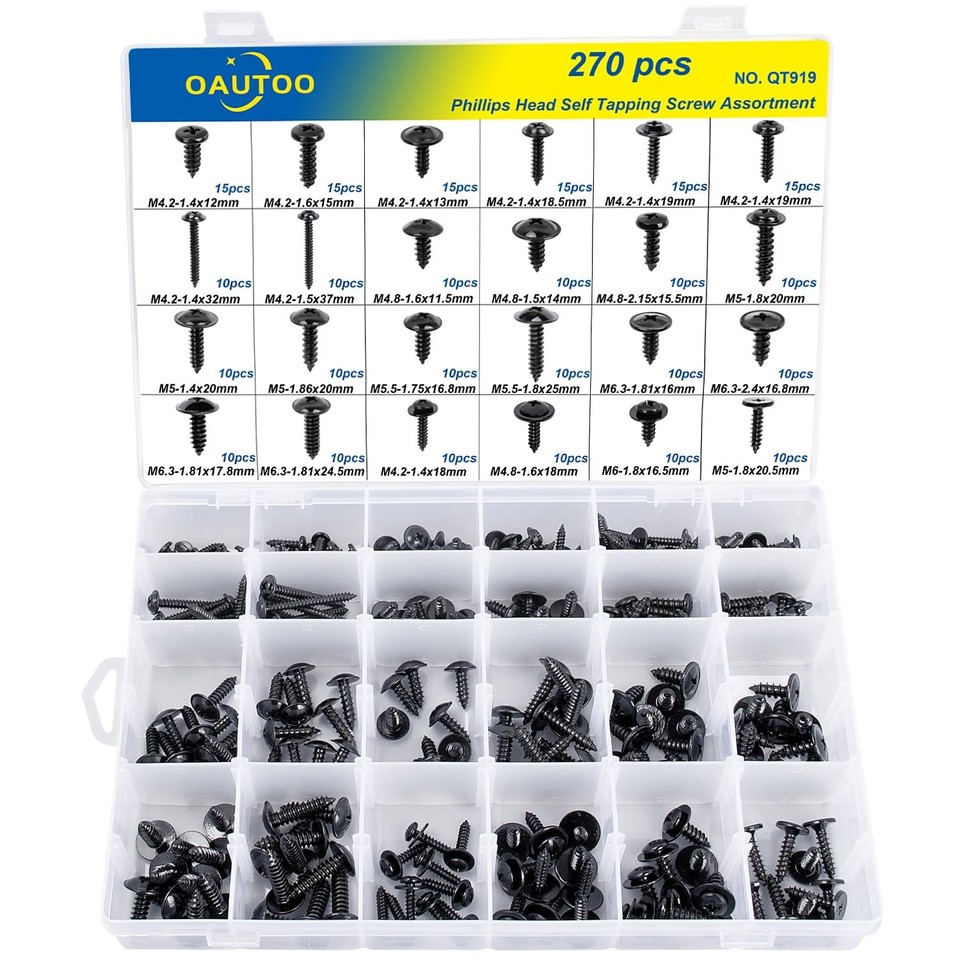 270pcs Automotive Body Screw Phillips Head Self Tapping Screw Washer ...