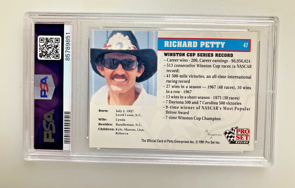 1991 Pro Set Racing Winston Cup #47 Richard Petty Petty Family PSA 7 ...