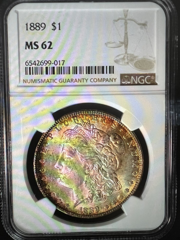 1889 P Toned Morgan $ NGC MS 62 🌈💎Amazing Vibrant Rainbow Toned Color🌈💎 ...