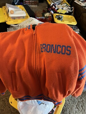 Vintage 80s Cliff Engle NFL Zipper Sweater Denver Broncos Sz M Orange ...