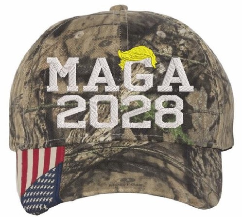 Trump Hat MAGA 2028 Embroidered Mossy Oak Camo Adjustable White/Yellow ...