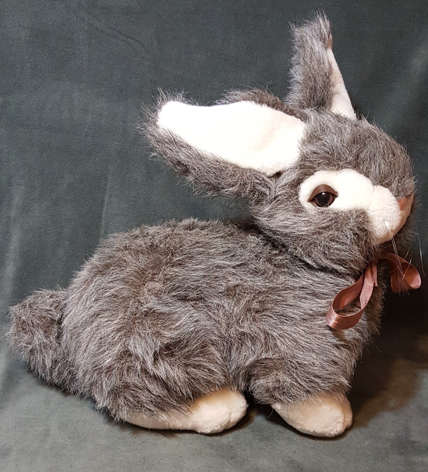 17" VINTAGE GOFFA GRAY BUNNY RABBIT FLUFFY STUFFED ANIMAL PLUSH TOY W ...