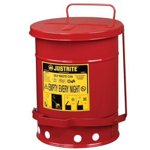 Justrite 09100 Foot Operated Hands Free Self Closing Cover Oily Waste ...