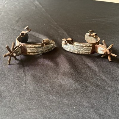 Old Iron with Silver Mounted Inlaid Charro Spurs 6 Point Rowels | eBay