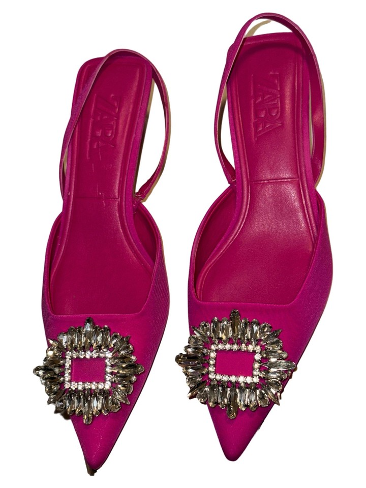 Zara Slingback Femme Rose Strass Talon Chat Élégant (EU 38) | eBay