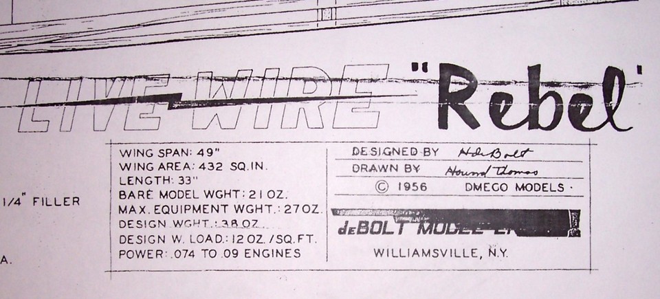 Live Wire REBEL PLAN + Parts Patterns to Build a 48" deBolt RC Model ...