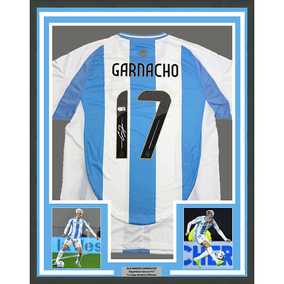 Framed Autographed/Signed Alejandro Garnacho 35x39 Argentina Jersey BAS ...