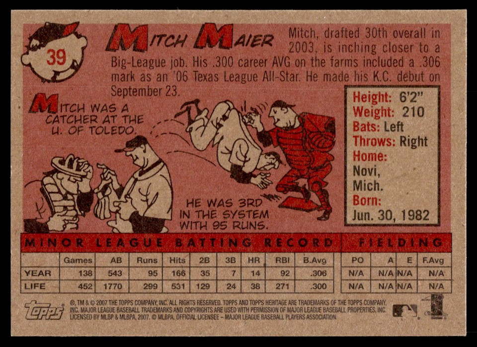 2007 Topps Heritage #39 Mitch Maier Near Mint or Better | eBay