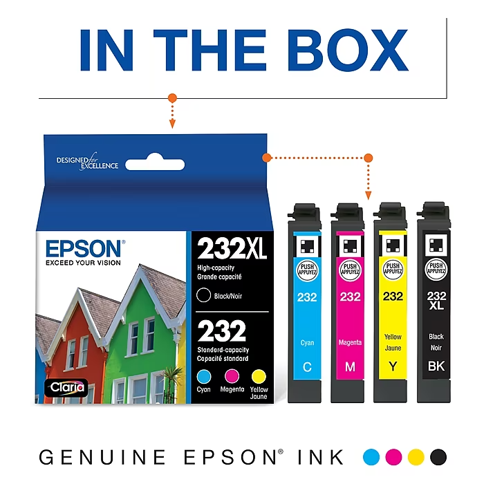 Original Epson 232XL Black / 232 Cyan Magenta Yellow High-Yield Ink ...