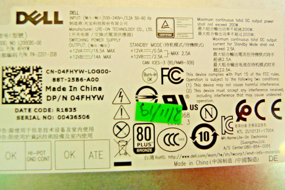 Genuine Dell Optiplex 3060 Vostro 3470 Inspiron 3470 200W Power Supply ...