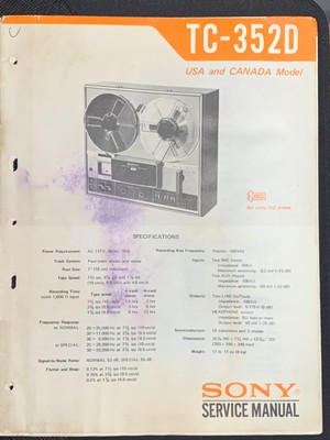 Sony TC-352D Reel to Reel Owners Manual Original | eBay