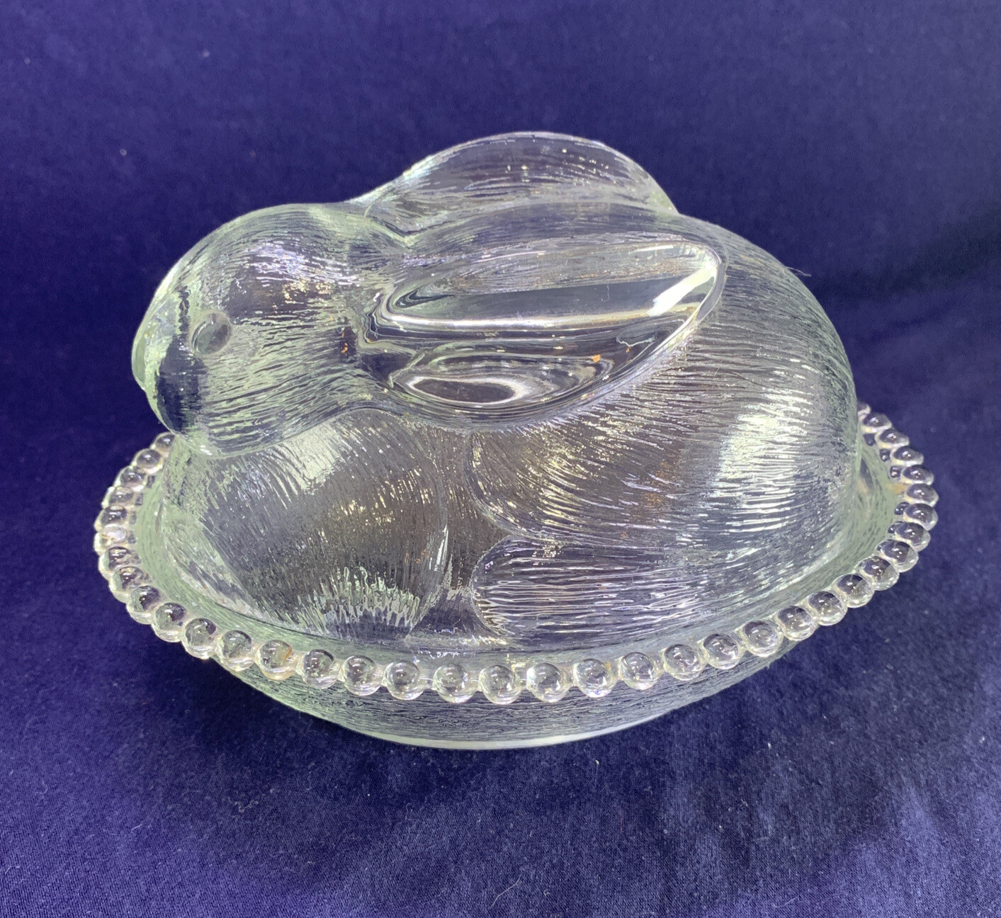 Vintage Clear Indiana Glass Bunny Rabbit On Nest Candlewick Candy Dish ...