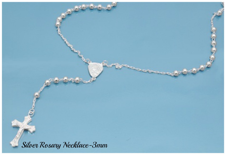 Sterling Silver 925 ROSARY NECKLACE MADE IN ITALY 3MM-LENGTH-18",20",24 ...