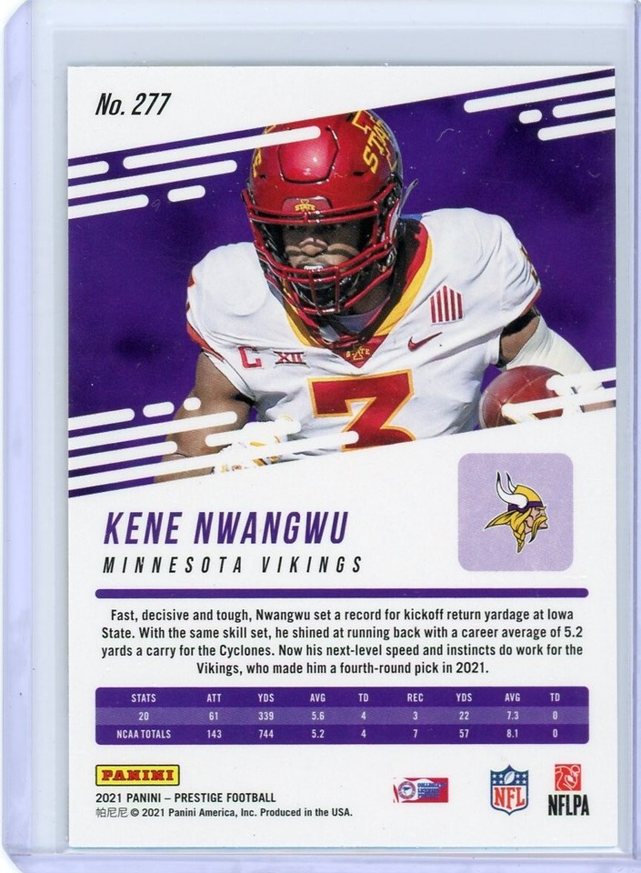 Kene Nwangwu Rookie RC 2021 Panini Prestige Base #277 Minnesota Vikings ...