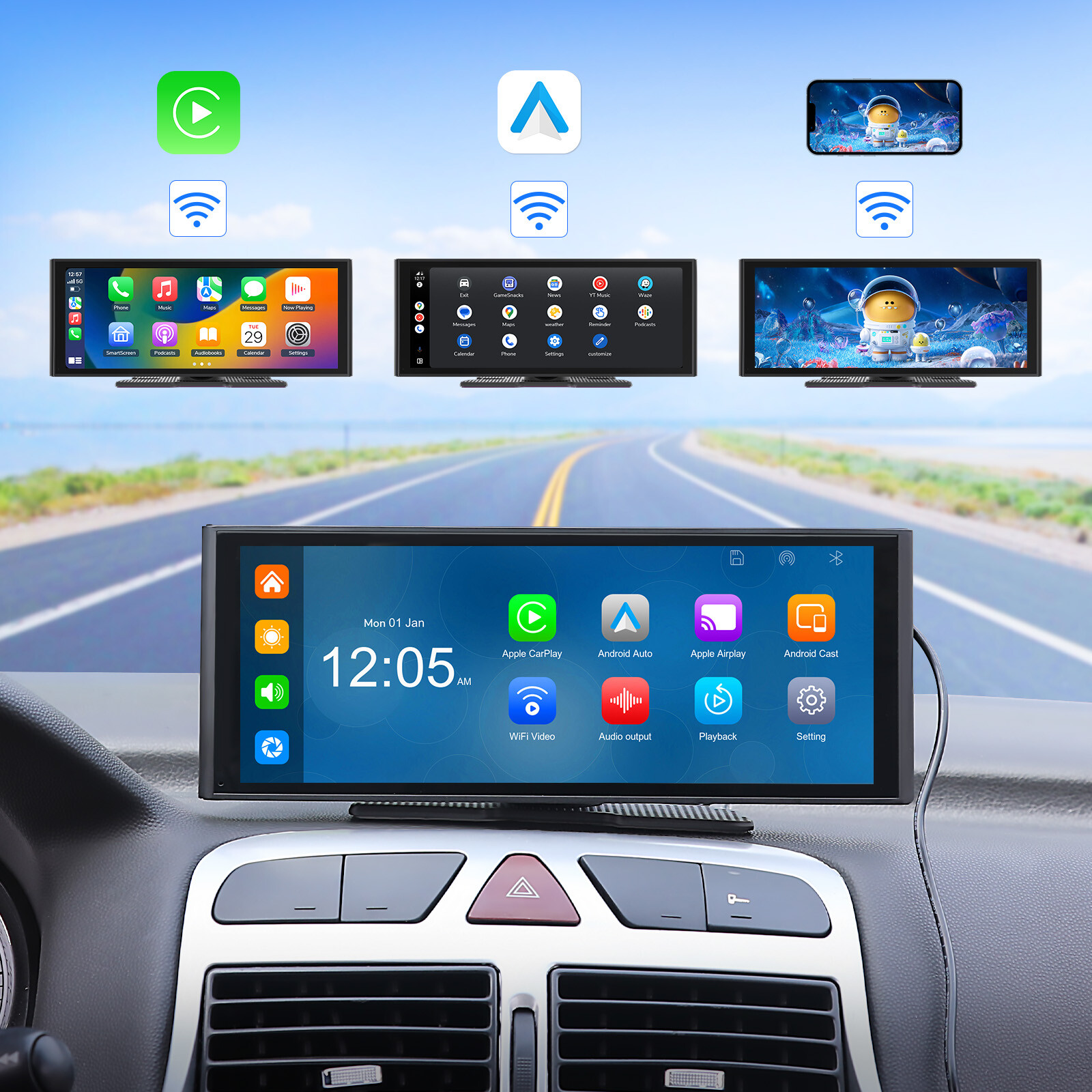 CAM+On Dash Wireless Android Auto CarPlay 10.2 inch IPS Display Car ...