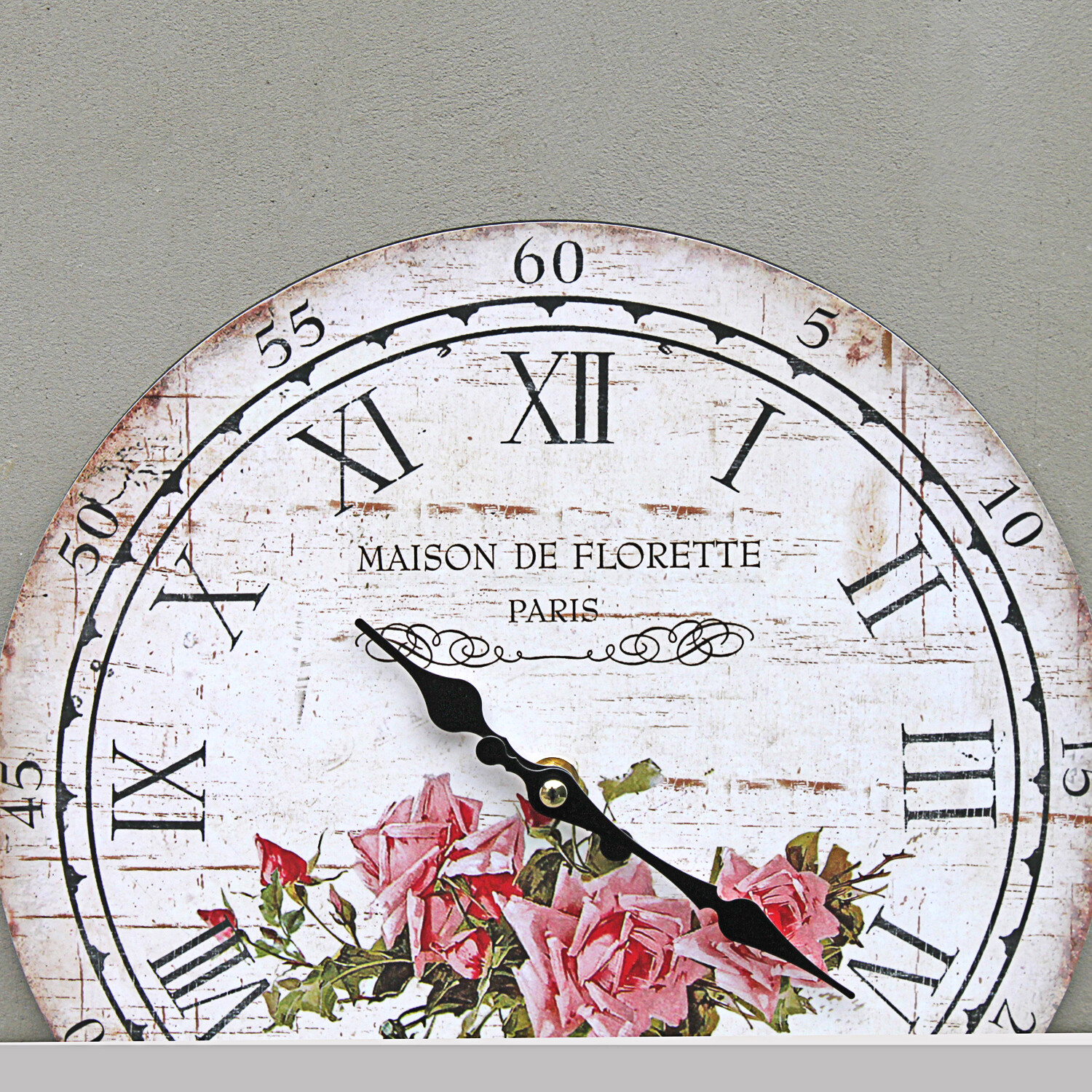 Rosen Vintage Küchenuhr Landhaus Wanduhr Cremefarben Rosa Shabby Retro ...