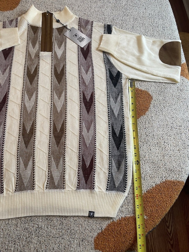 Mens Size Large Cream Stacy Adams Classic Quarter Zip Sweater NWT | eBay