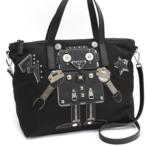Prada Robot 2way Tote Bag 1BG061 Tessuto Nylon Nero Black Triangle Logo ...