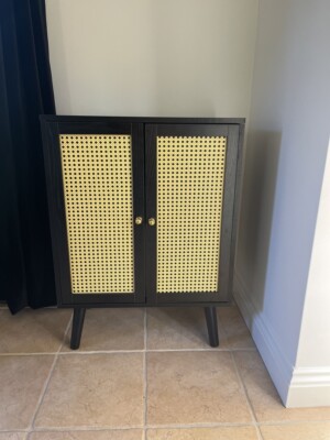 Rattan Sideboard Black Storage Unit With Cane Drawer & Space Saving ...