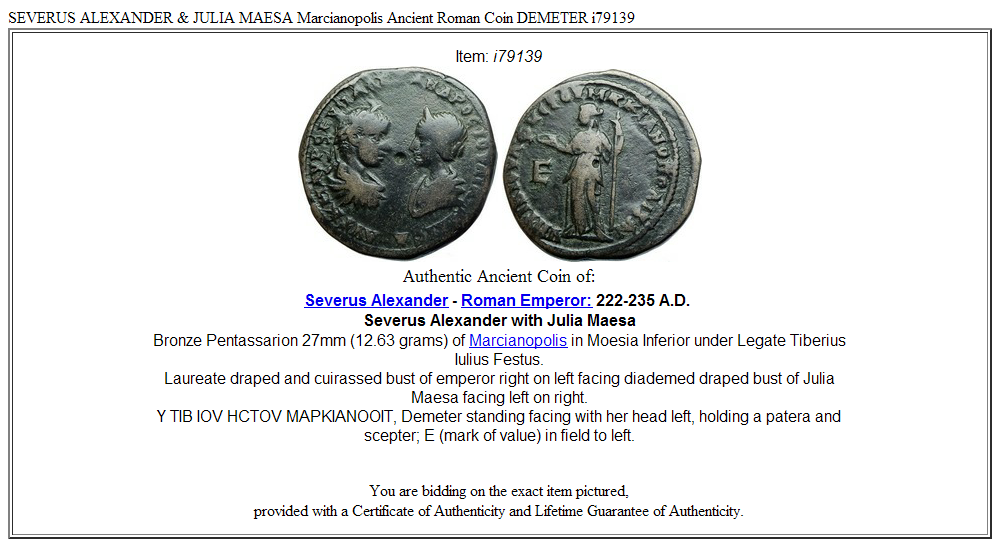 SEVERUS ALEXANDER & JULIA MAESA Marcianopolis Ancient Roman Coin ...