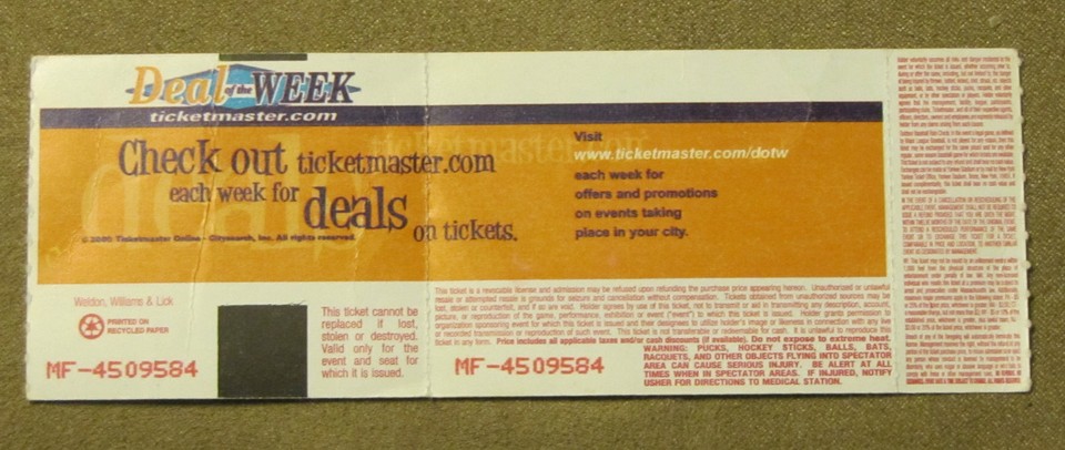 Full Ticketmaster Ticket U2 PJ Harvey Madison Square Garden 2001 ...