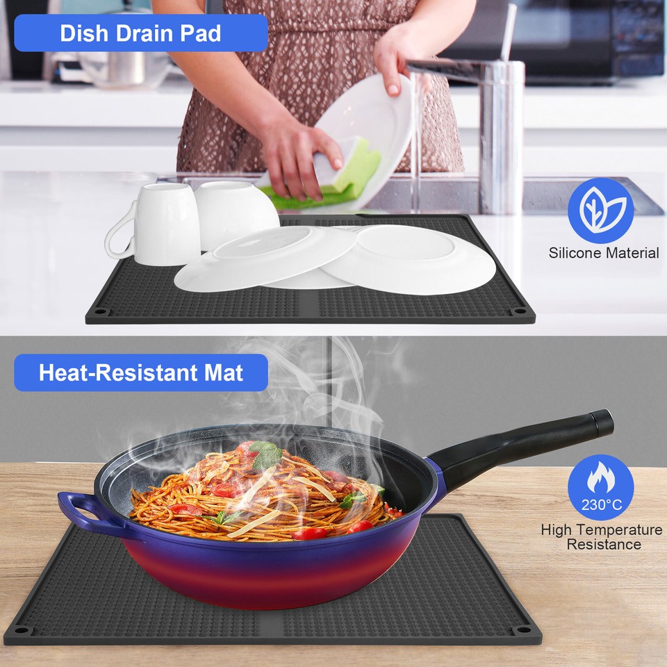 Silicone Dish Drying Mat with Drain Lip, Large Draining Pad for Kitchen ...