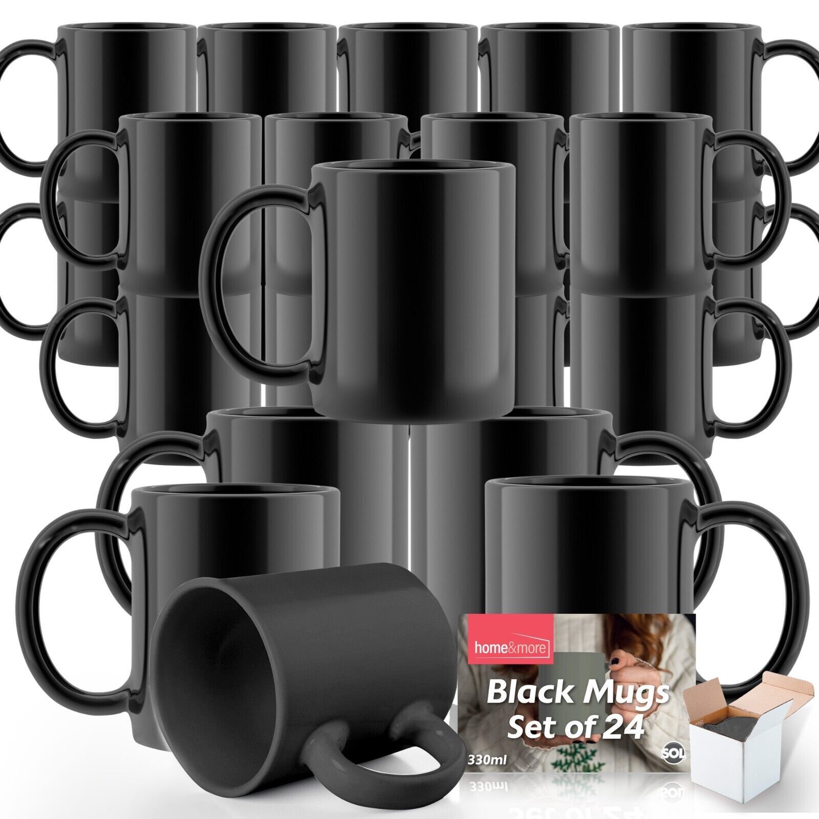 12-48pk Plain BLACK Mugs 11oz Large Coffee Tea Set of Blank Bulk Cups ...
