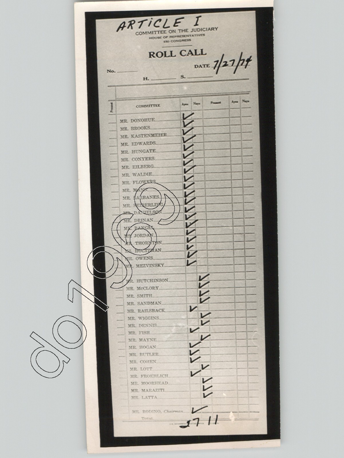 Historic TALLY SHEET Senate Votes for NIXON IMPEACHMENT 1974 Vintage ...