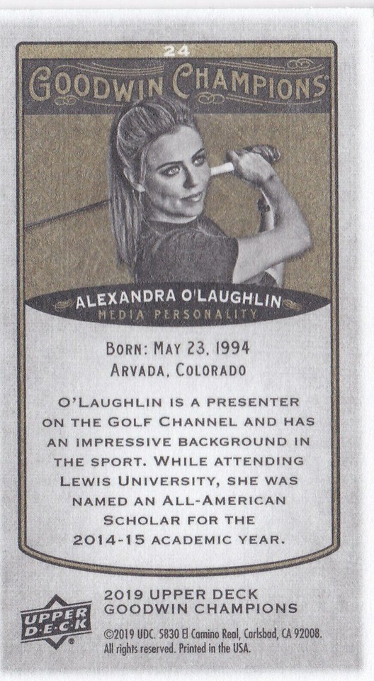 2019 Upper Deck Goodwin Champions ALEXANDRIA O'LAUGHLIN #24 Mini Media ...