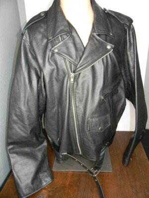 BURK'S BAY Black Genuine Leather MOTORCYCLE JACKET Geico Gecko Patch ...
