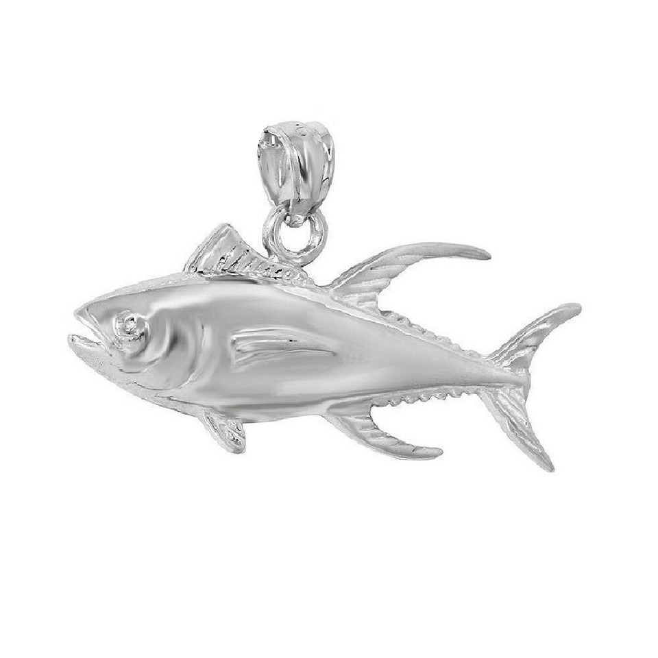 Sterling Silver TUNA Fish Pendant / Charm, Made in USA, Italian Box ...