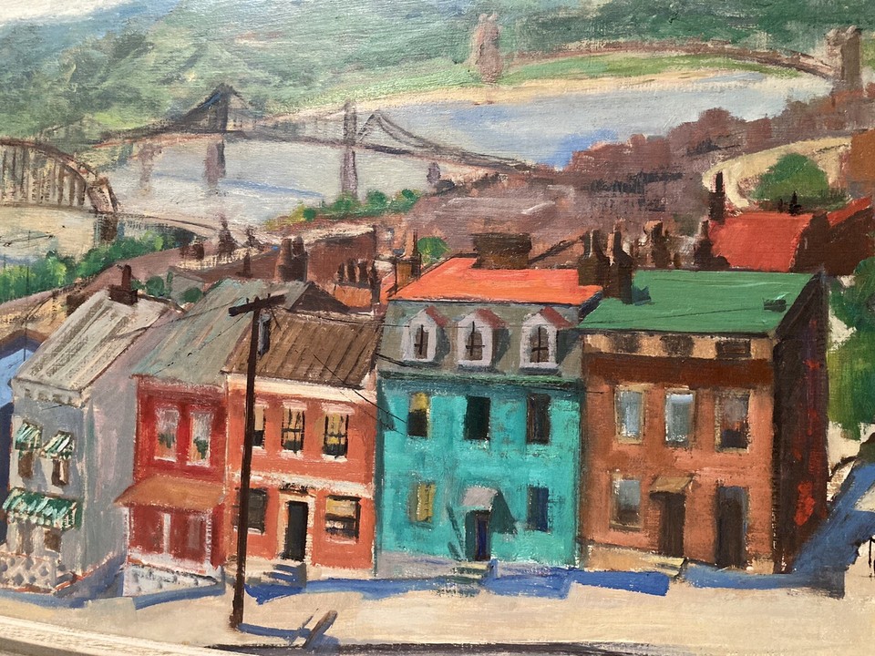 HELEN HYMAN CINCINNATI OHIO RIVER MOUNT ADAMS VINTAGE ANTIQUE OIL ...