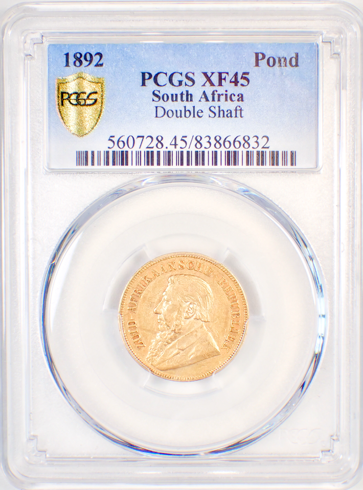 1892 South Africa Zar Gold Pond Coin. Certified PCGS XF45 - Double ...