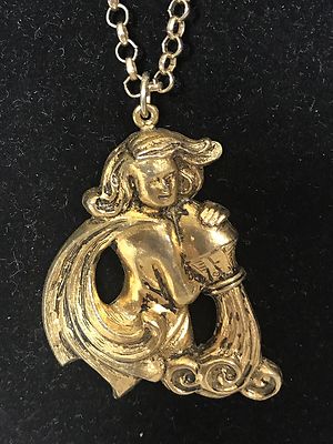 Gold Tone Mermaid? Girl Figurehead? Pendant 20" Chain | eBay
