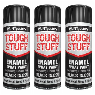 3x Enamel Black Gloss Spray Paint Aerosol Metal Wood Interior Exterior ...