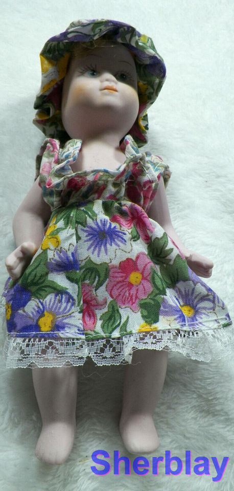 Small Vintage Porcelain Bisque Doll 7" Made China Sticker Foot jointed ...