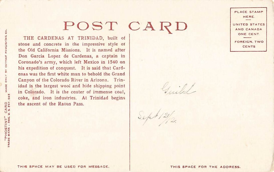 Postcard Cardenas Hotel Trinidad Colorado Detroit Publishing DB | eBay.de