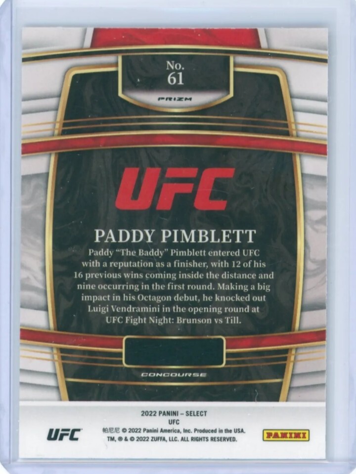 Paddy "The Baddy" Pimblett 2022 Select UFC Orange Flash Prizm Rookie ...
