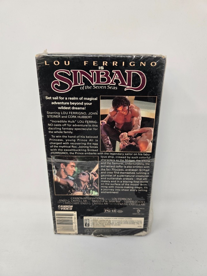 SINBAD OF THE SEVEN SEAS LOU FERRIGNO VHS RARE 1ST EDITION RELEASE 1990 ...