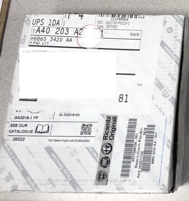 Mopar 68603420AA Disc Pads and Brake Shoes - Disc Brake Pad Set, Rear ...