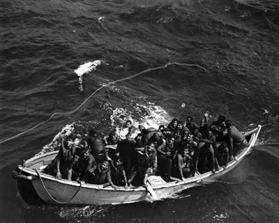 New 8x10 World War II Photo: Survivors of USS PRINCETON in Lifeboat ...