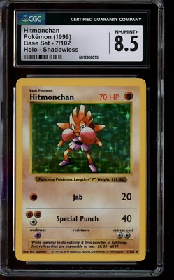 CGC 8.5 NM/MINT+ Pokemon Hitmonchan Base Set Holo Shadowless 7/102 | eBay