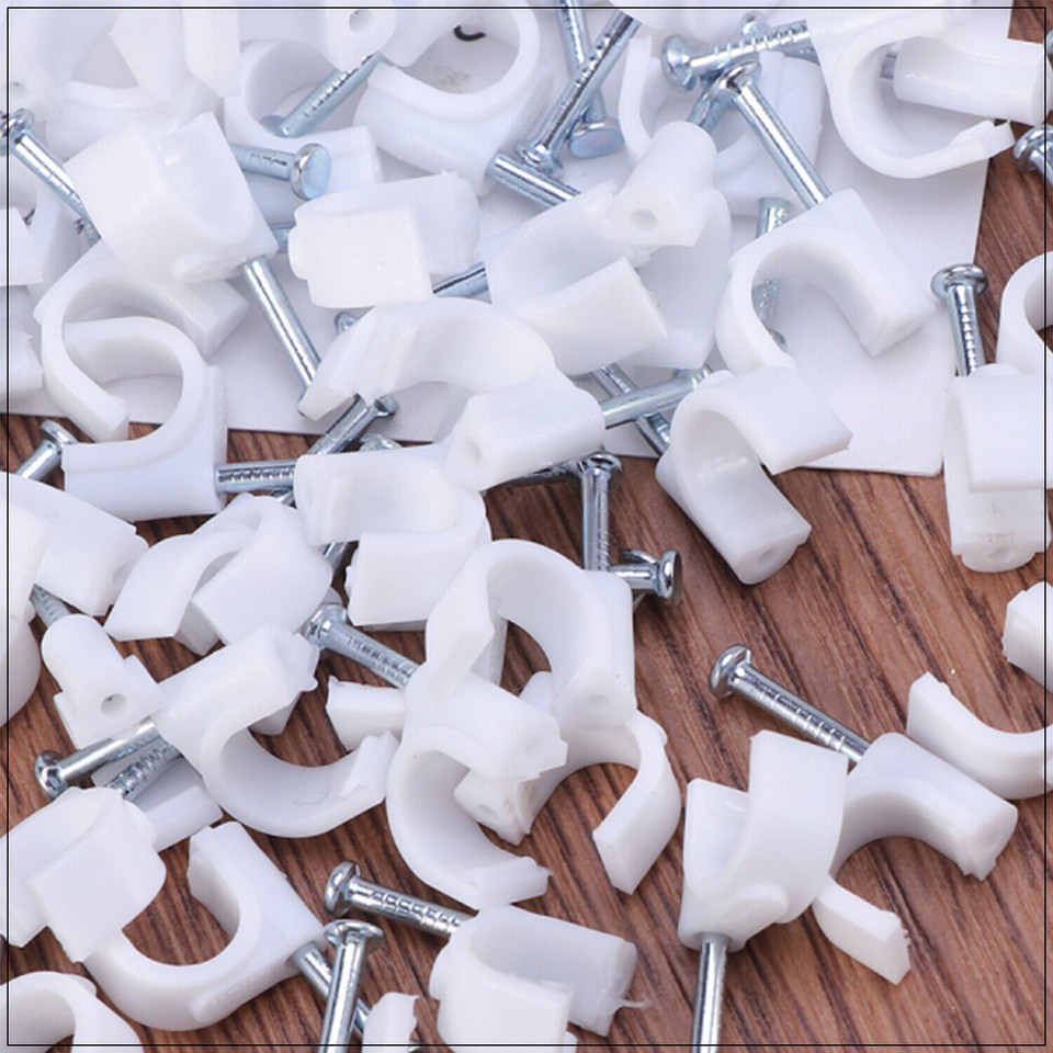 100 Pcs Round Cable White Nails Clip Wall Tacks Wire Clamps Organizing ...