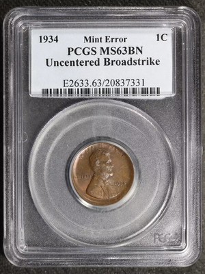 1934 P Wheat Cent PCGS MS-63 Uncentered Broadstrike BN | eBay