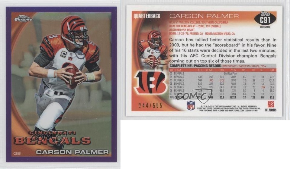 2010 Topps Chrome Retail Purple Refractor 244/555 Carson Palmer #C91 ...